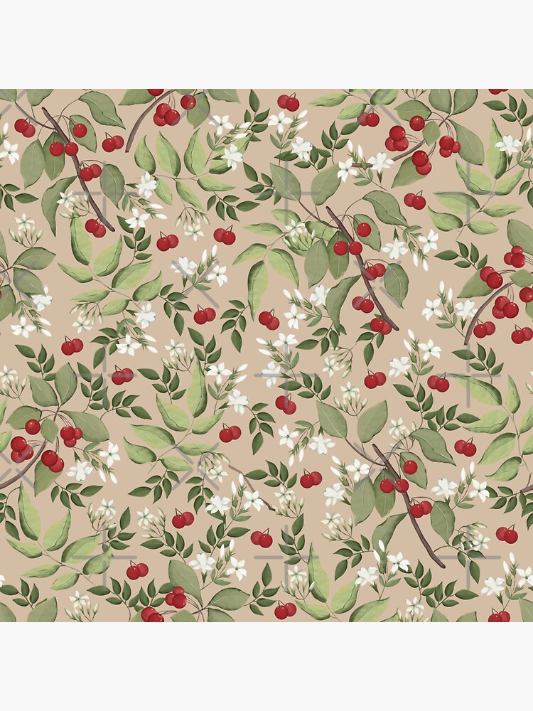 "Seamless Cherry bloosoms patterns on beige background" Sticker for ...