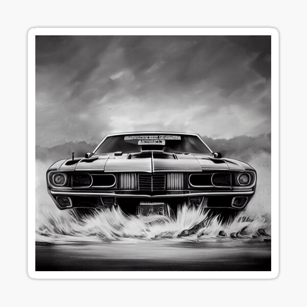 "Muscle Car Auto Drawing Ink Drawing Ink Stripe Retro 2" Sticker for ...