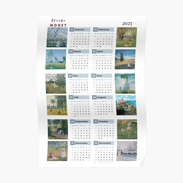 "Monet wall calendar 2023 ,One Page Wall Calendar 2023 , Calendar ...
