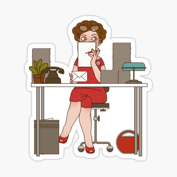 "Please dictate! – Secretary with correspondence in the office" Sticker ...