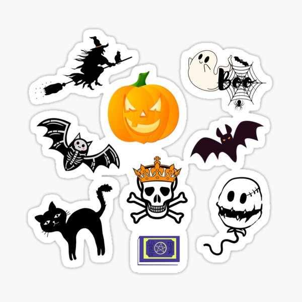 "Halloween pack set with pumpkin, skull, witch, cat, boo ghost, cobweb ...
