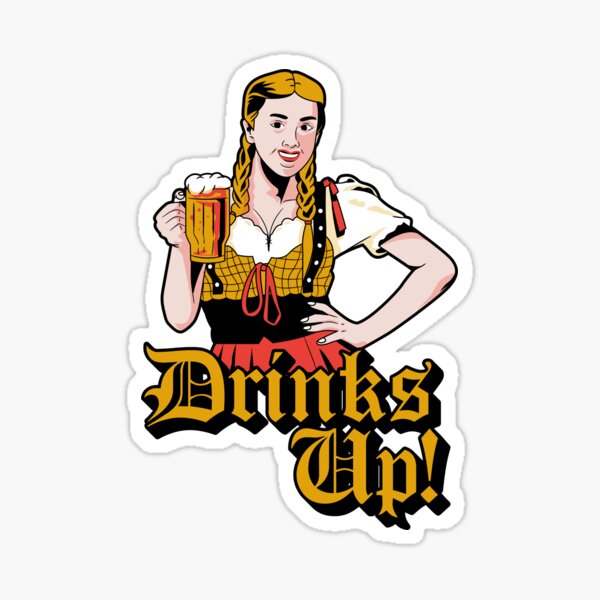 "Drinks Up!" Sticker for Sale by DesignAndTales | Redbubble