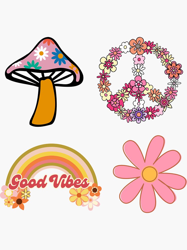 "Good Vibes sticker set! Flower Power 70's Peace Love Hippie Retro ...