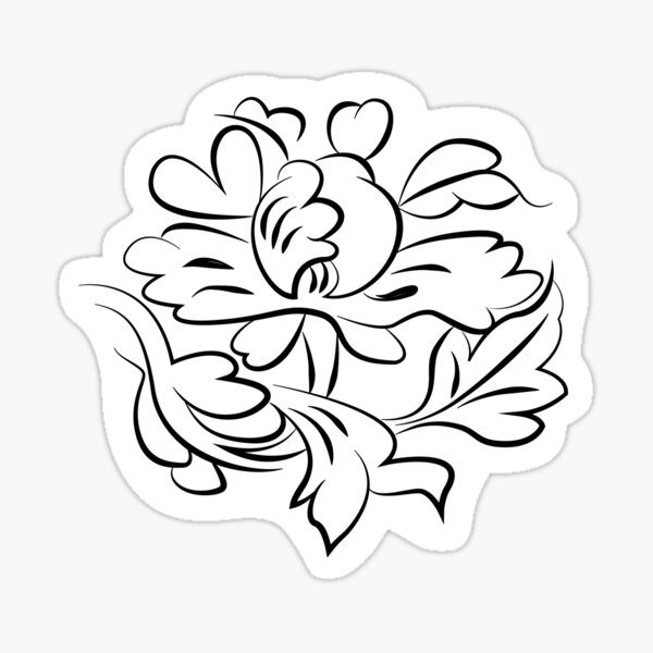 "Ancient Chinese Pattern Peony Flower Line Art" Sticker for Sale by ...