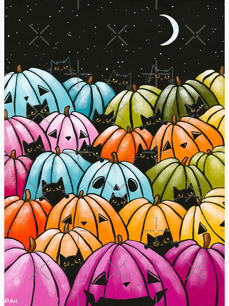 "Cats in the Rainbow Pumpkin Patch" Art Board Print for Sale by ...