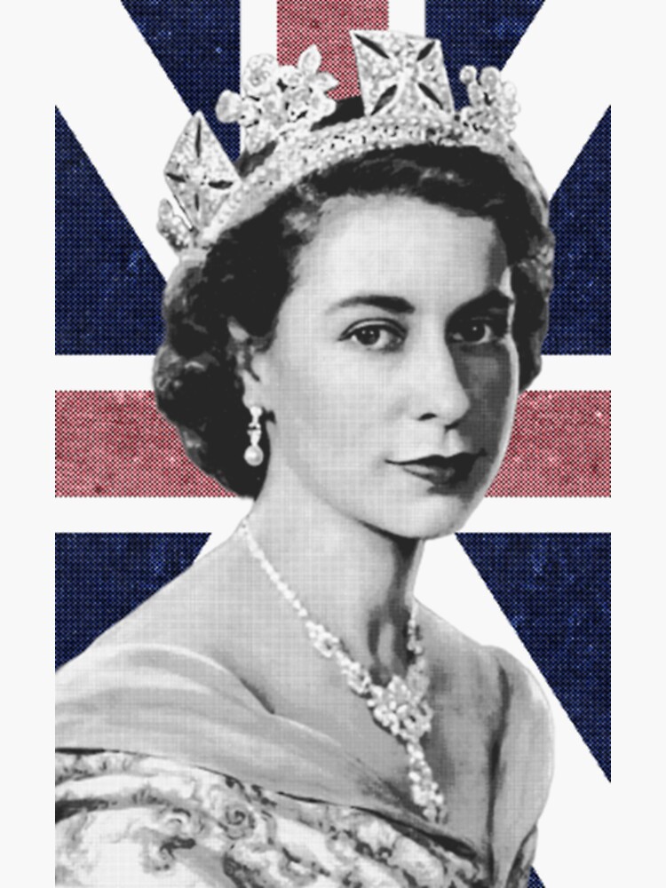 "Queen Elizabeth II Vintage Halftone Style Fan Art Design" Sticker for ...