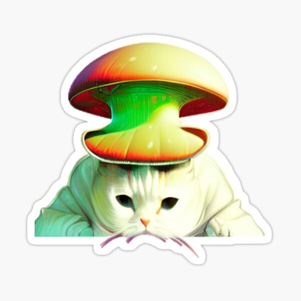 "Kitty Cat with Mushroom hat" Sticker for Sale by JanP82 | Redbubble