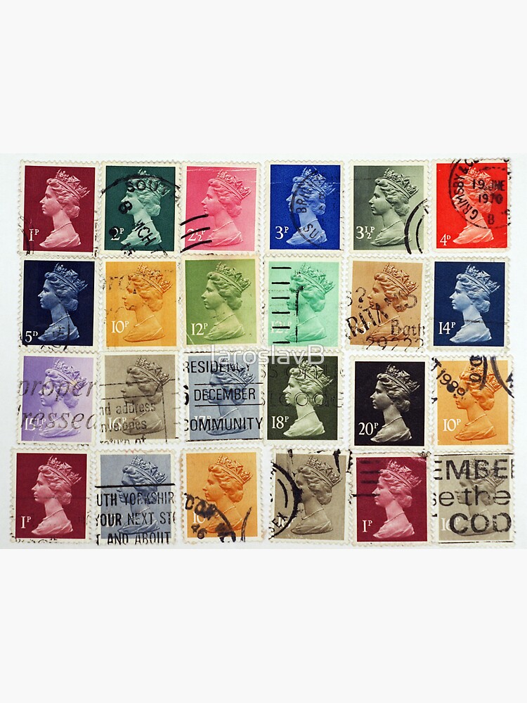 "British postage stamps with a Queen Elizabeth profile." Sticker for ...