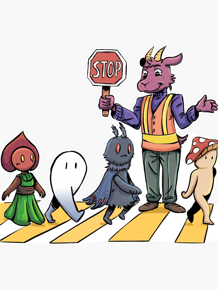 "Goatman Crossing Guard with walking Cryptids" Sticker for Sale by ...