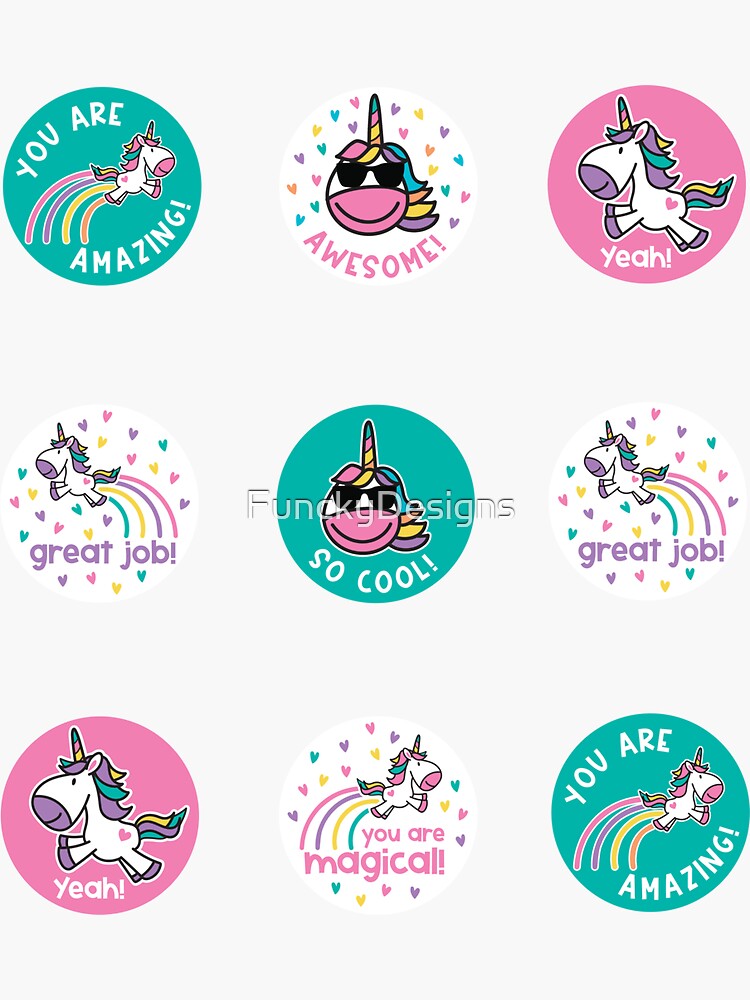"Cute Unicorn Reward Sticker Pack" Sticker for Sale by FunckyDesigns ...