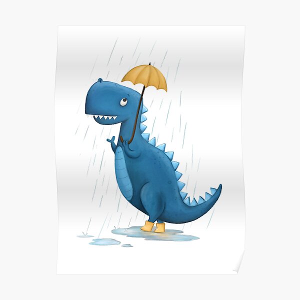 Póster «Ilustración de Dino In The Rain» de ashleyind | Redbubble
