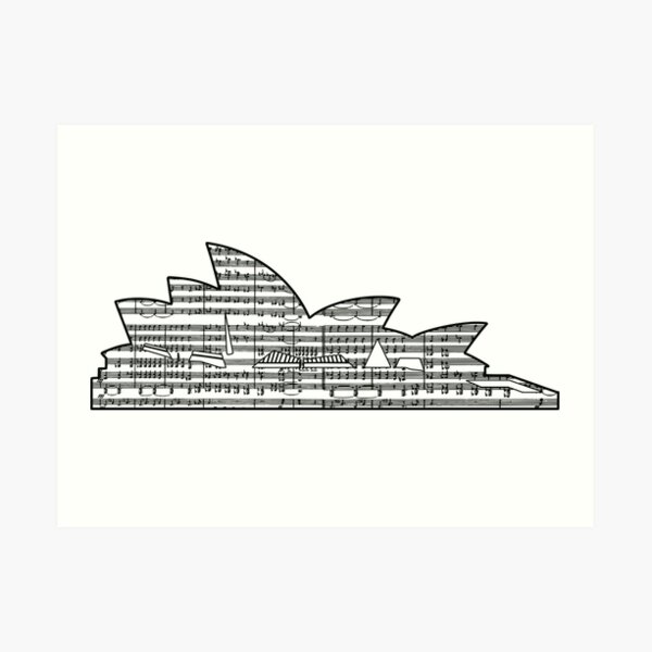 "Sydney Opera House Outline with Musical Notes" Art Print for Sale by ...