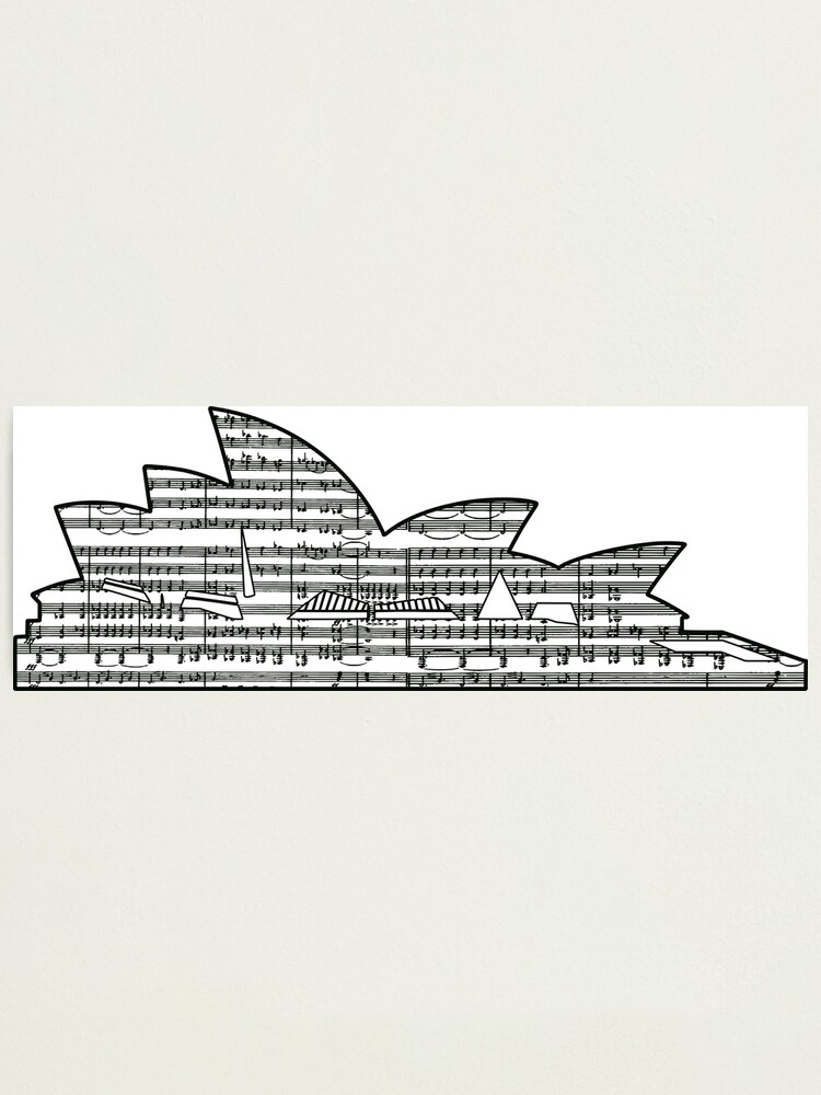 "Sydney Opera House Outline with Musical Notes" Photographic Print for ...