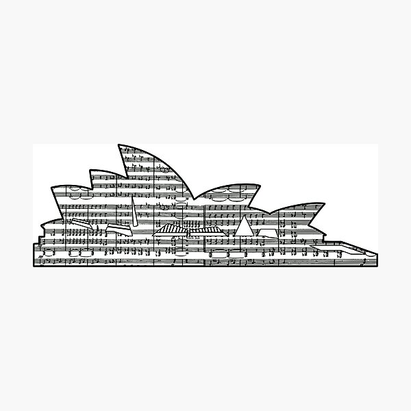 "Sydney Opera House Outline with Musical Notes" Photographic Print for ...