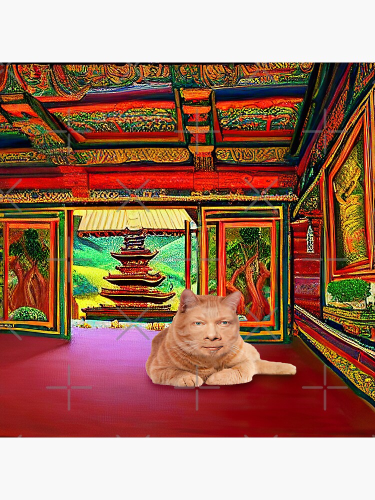 "Eckhart Tolle Zen Master Cat Laying in a Thailand Temple" Sticker for ...