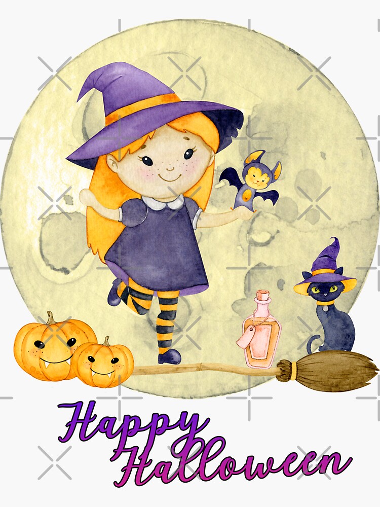 "Happy Halloween Cute Witch " Sticker for Sale by BishopCore | Redbubble