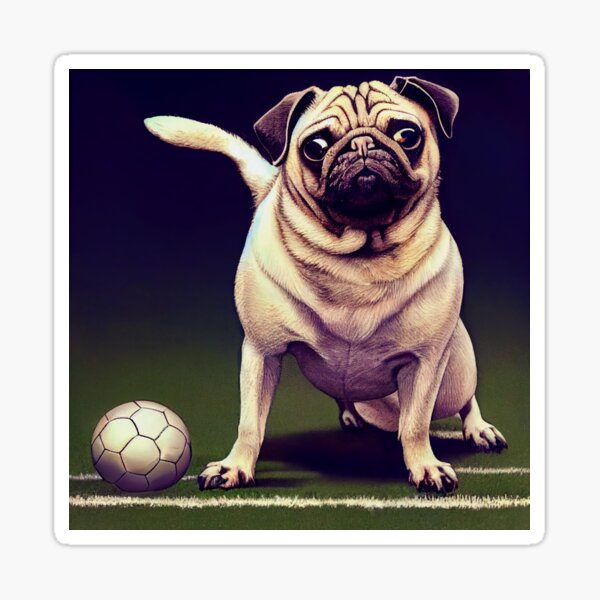 "Pug play football, Soccer Dog" Sticker for Sale by YZO-Design | Redbubble
