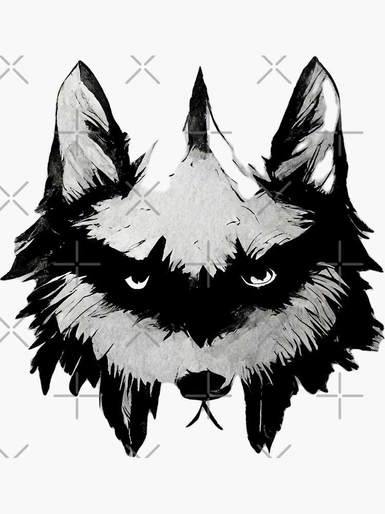 "scary black and white fox face in watercolor" Sticker for Sale by Fun ...