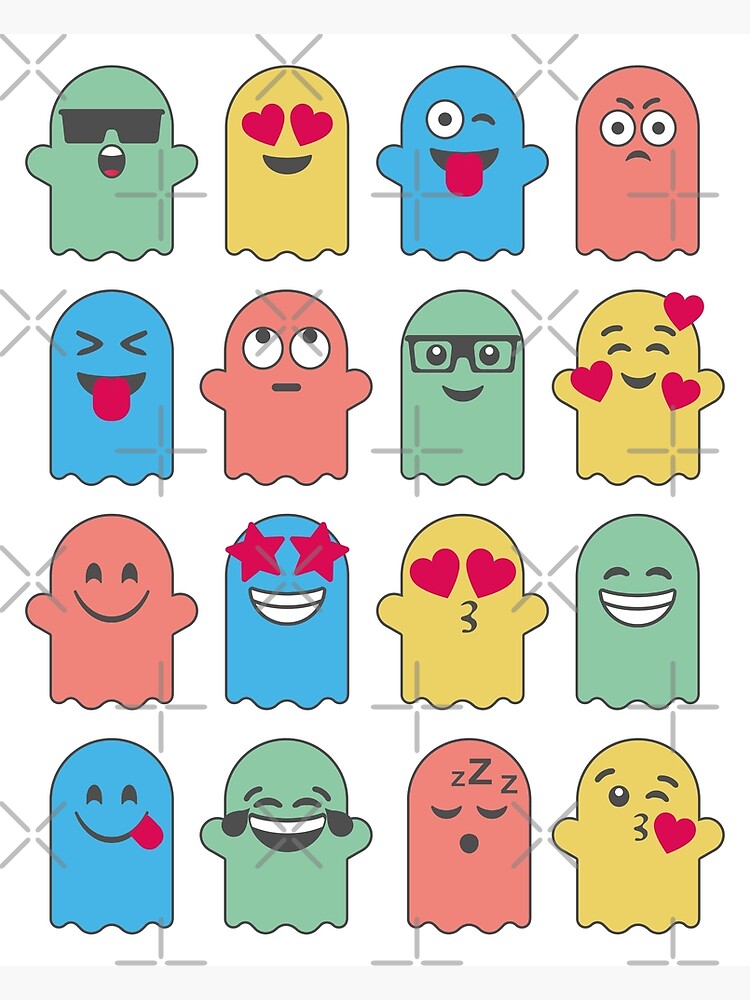 "Cute ghost expressions, cute ghost colourful emoji" Art Print for Sale ...