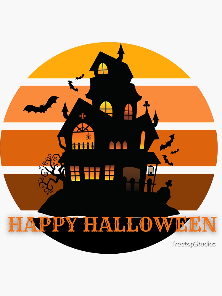 "Haunted House Happy Halloween Spooky Design" Sticker for Sale by ...