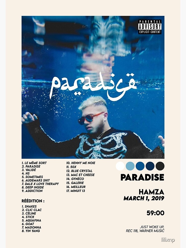 Poster « Paradise | Hamza | Cover d'album de Rap Fr », par lilixnp | Redbubble