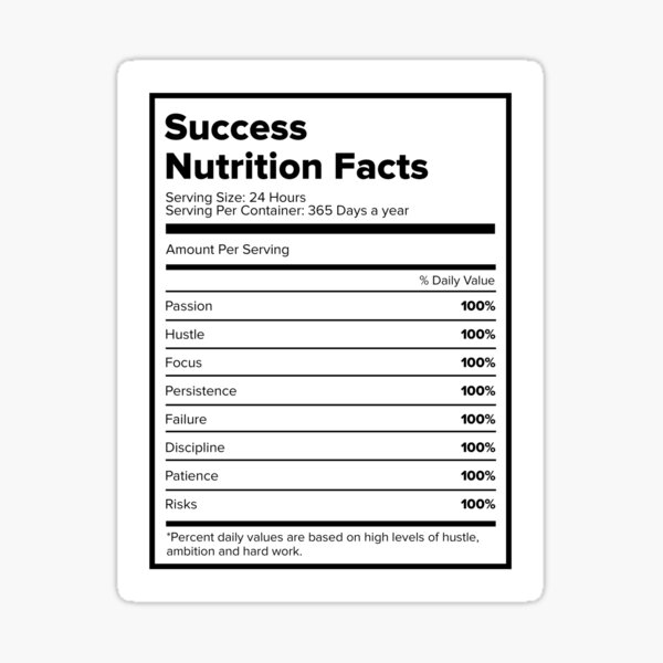 "Success Nutrition Facts" Sticker for Sale by lelenator | Redbubble
