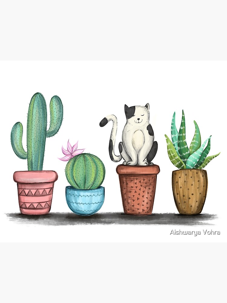 "Cat and Cacti Illustration" Art Print for Sale by ashleyind | Redbubble