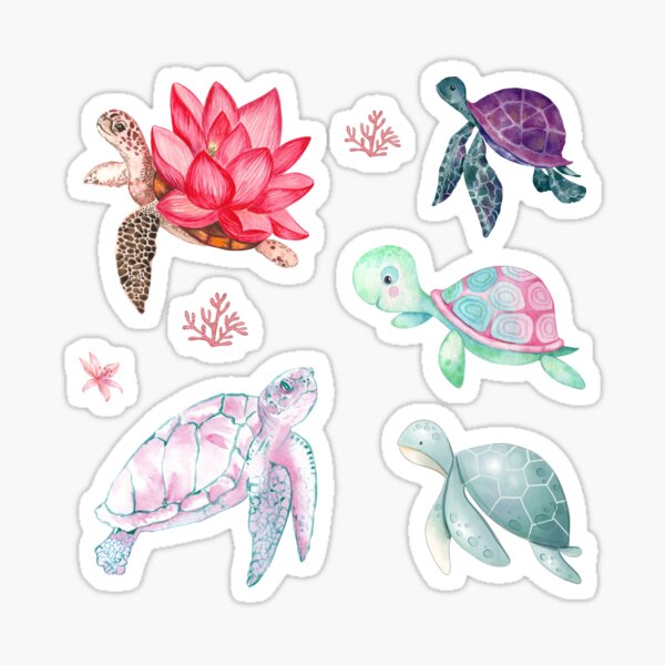 "Sea Turtle Sticker Pack | 5 Turtles Stickers Set" Sticker for Sale by ...