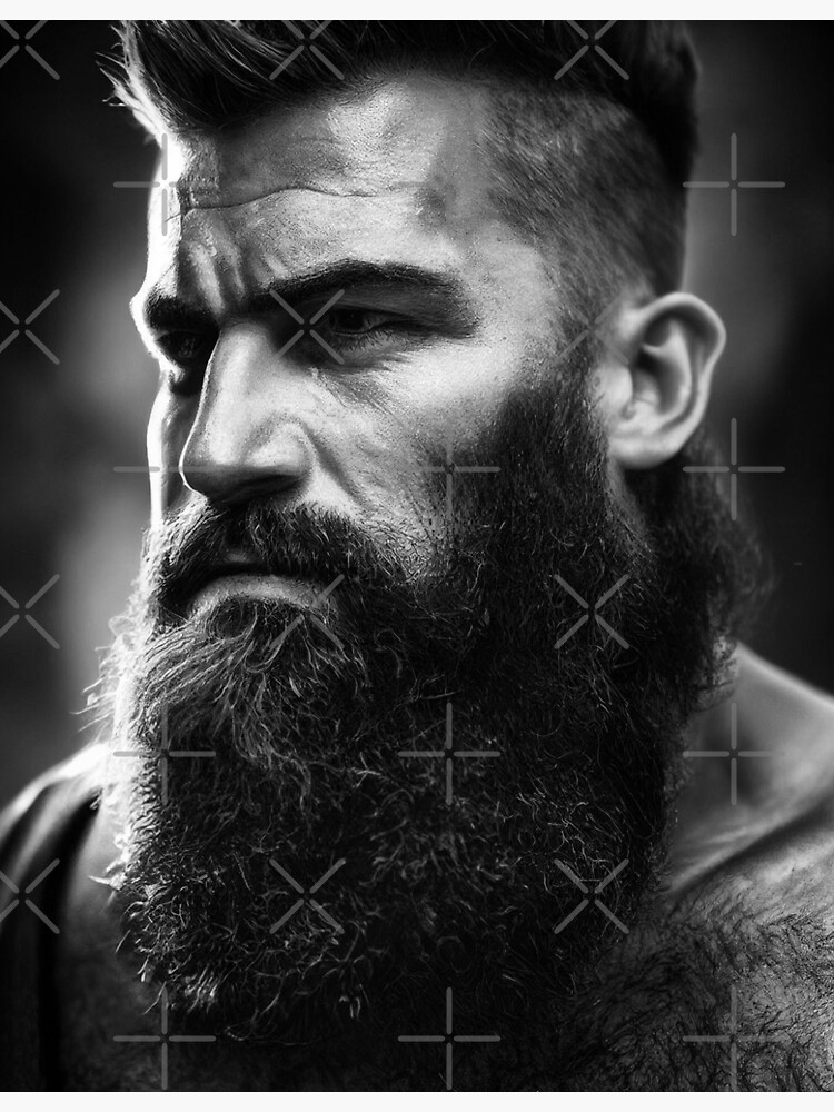 "Legendary Barbarian Warrior – Black And White Portrait Of A Cool Hairy ...