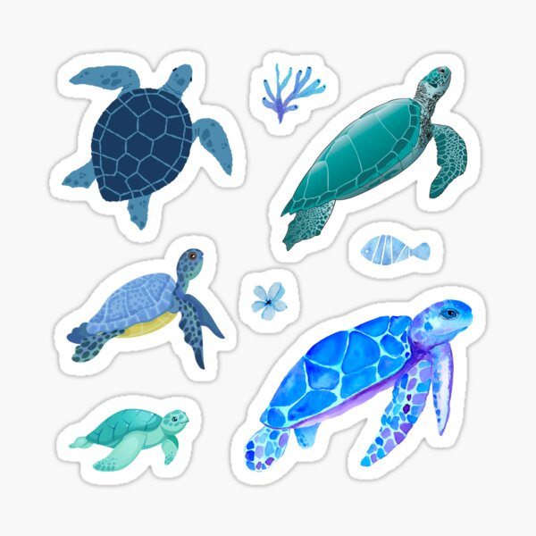 "Blue Sea Turtle Sticker Pack | 5 Turtles Stickers Set" Sticker for ...