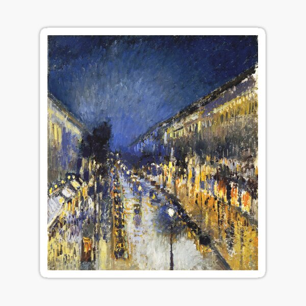 "Camille Pissarro - The Boulevard Montmartre at Night" Sticker for Sale ...