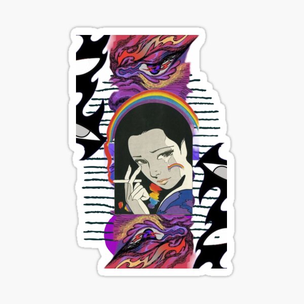"Artistic Anime Girl Smoking Collage Artwork" Sticker for Sale by ...