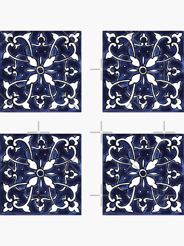 "Vintage geometric cross navy blue mexican tile azulejo folk art ...