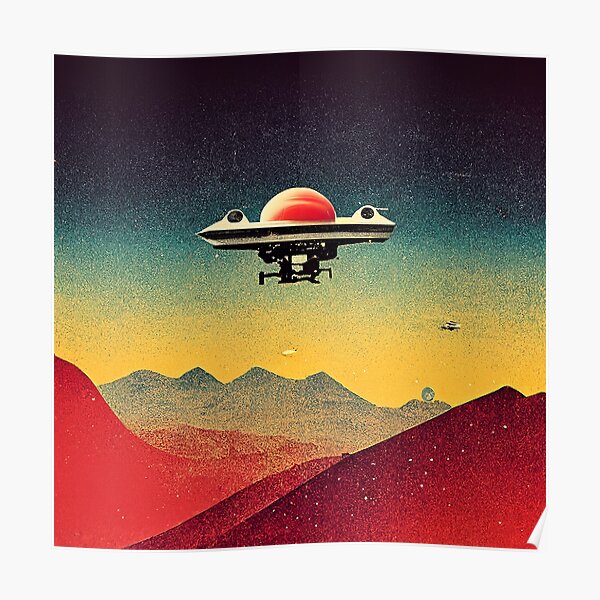 "Retro Futuristic Spaceship Movie Poster on Alien Planet" Poster for ...