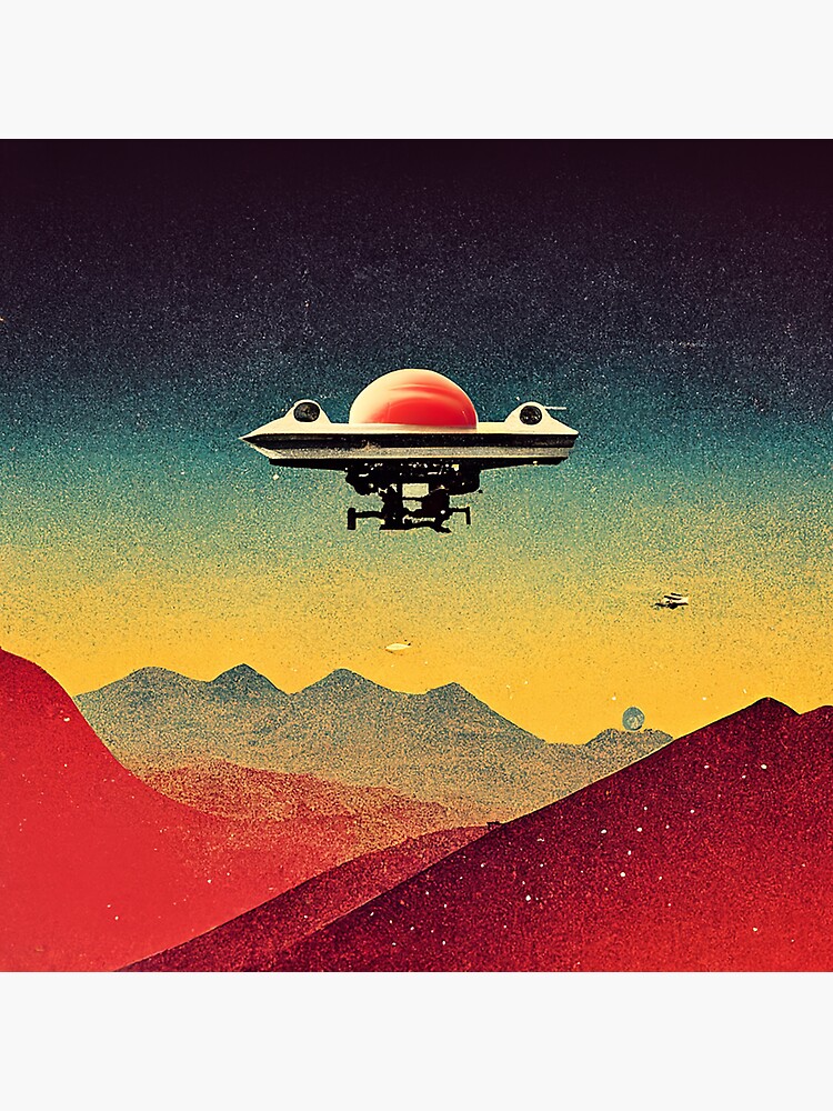 "Retro Futuristic Spaceship Movie Poster on Alien Planet" Sticker for ...