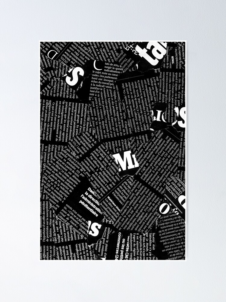 "black and white inverted newspaper fragments" Poster for Sale by ...