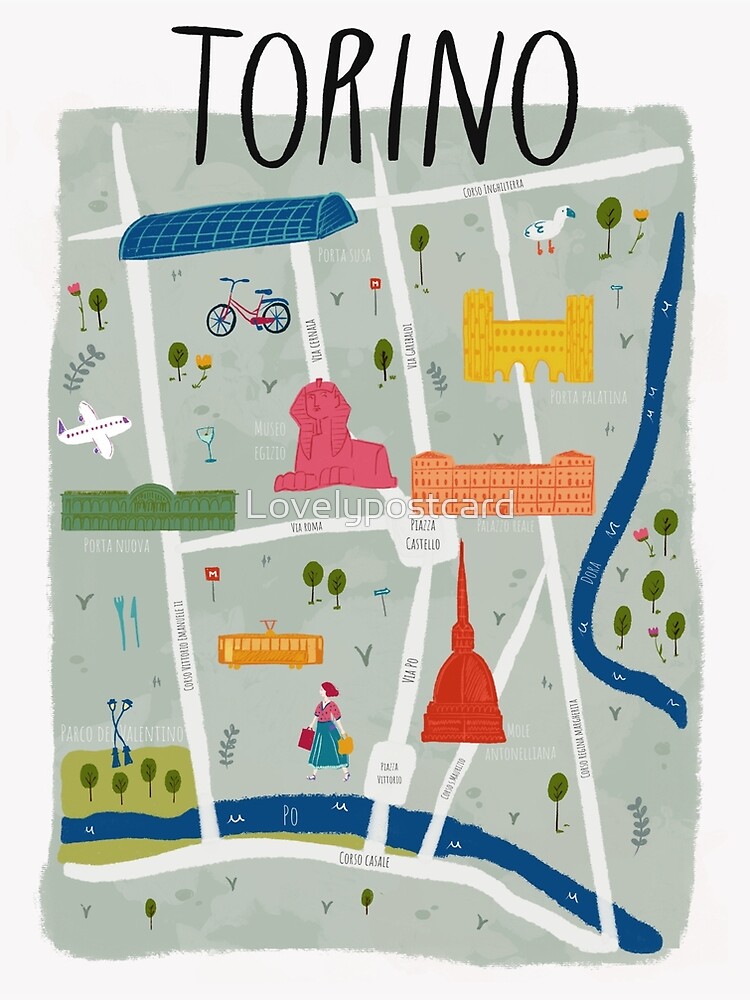 "Torino (Turin) Illustrated map" Poster for Sale by Lovelypostcard ...