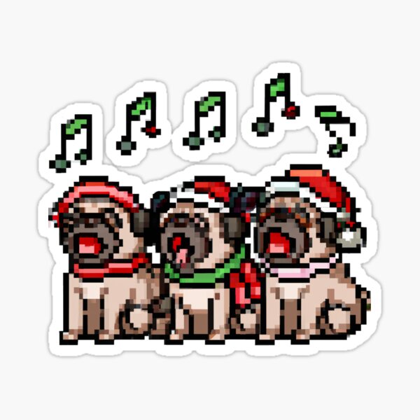 "Christmas - PIxel Pugs singing Christmas Carols" Sticker for Sale by ...