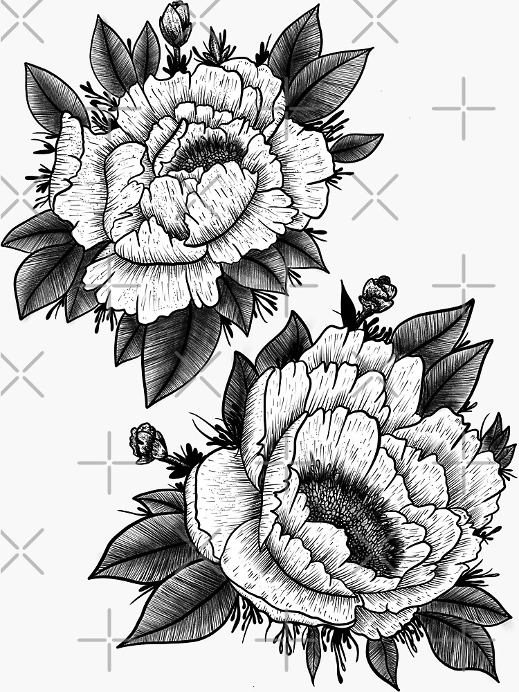 "Tattoo Style Flower Print" Sticker for Sale by accrescent | Redbubble