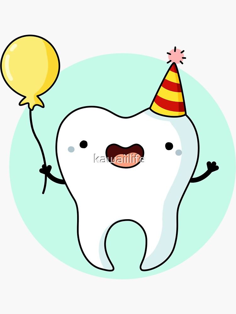 "Kawaii Tooth In Party Hat" Sticker for Sale by kawaiilife | Redbubble