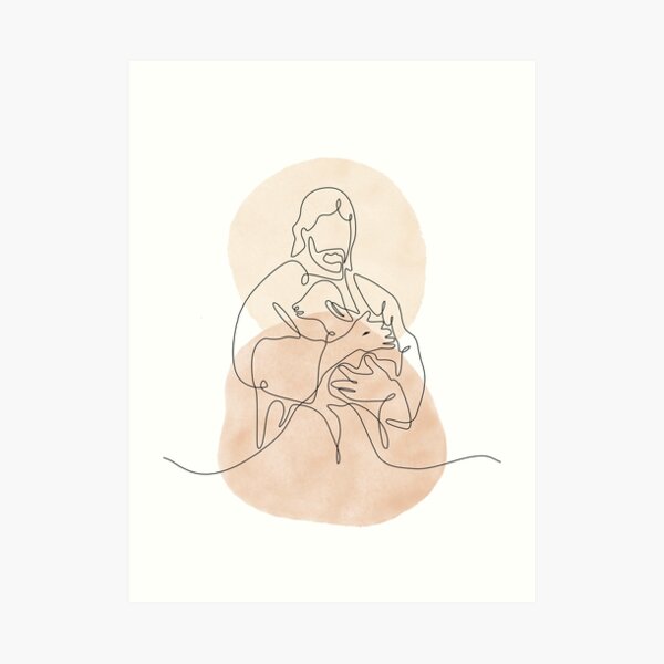 "One continuous one drawn line art doodle of a spiritual Jesus Christ ...