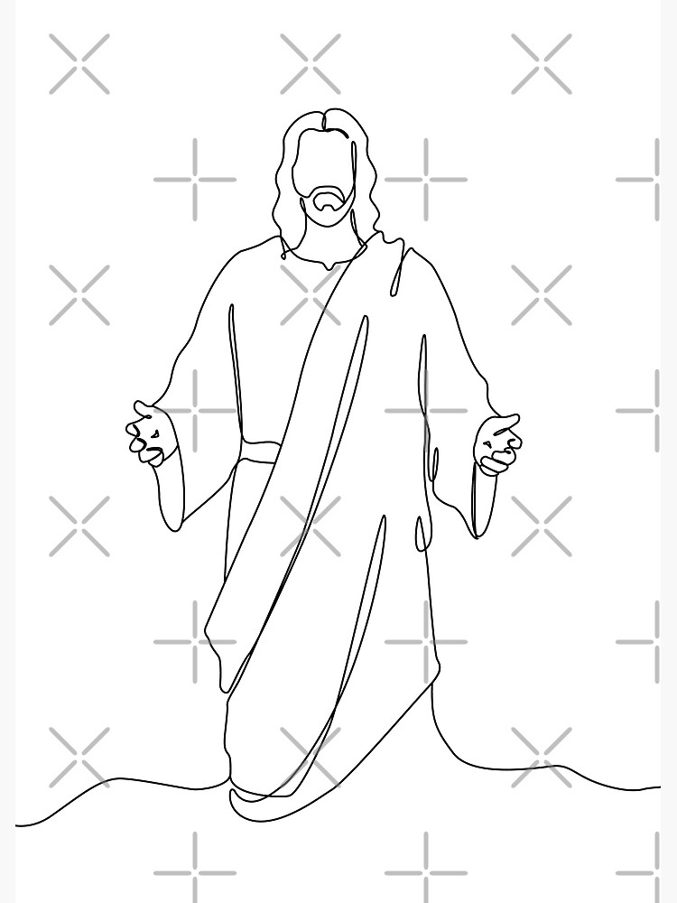 "One continuous one drawn line art doodle of a spiritual Jesus Christ ...