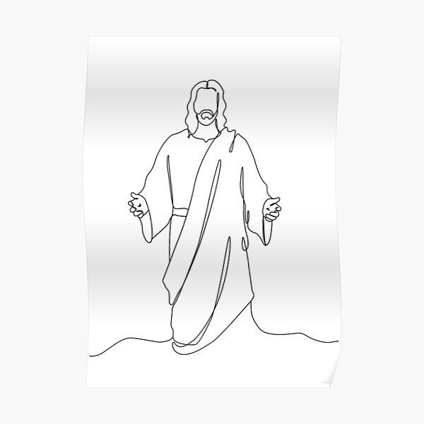 "One continuous one drawn line art doodle of a spiritual Jesus Christ ...