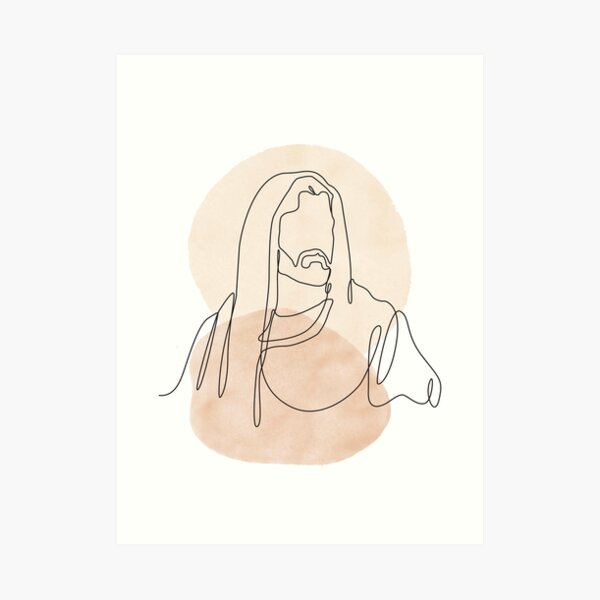 "One continuous one drawn line art doodle of a spiritual Jesus Christ ...