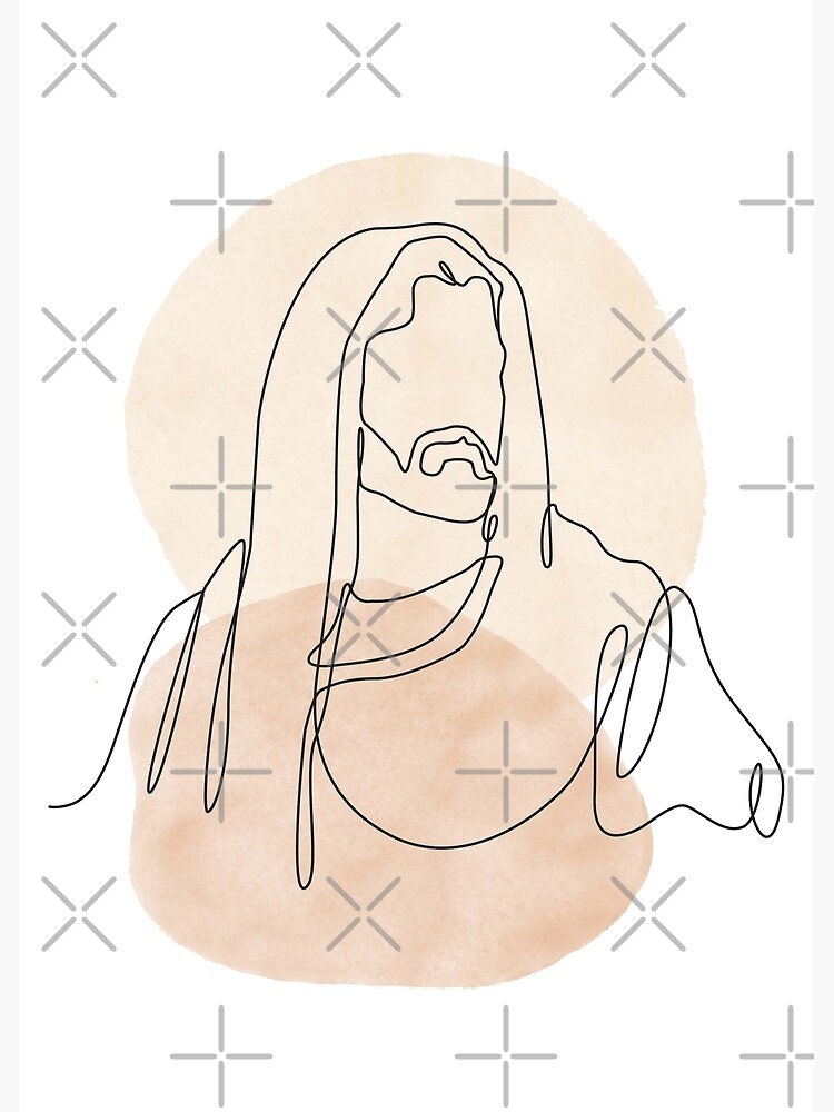 "One continuous one drawn line art doodle of a spiritual Jesus Christ ...