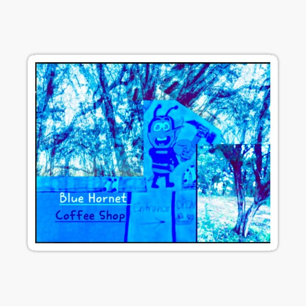 "Blue Hornet Coffee Shop" Sticker for Sale by OmegaRedFan | Redbubble