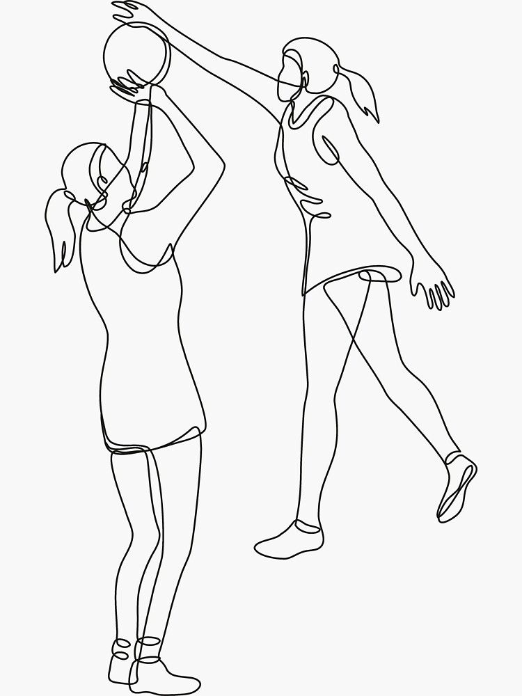 "Netball Player Shooting and Blocking the Ball Continuous Line Drawing ...
