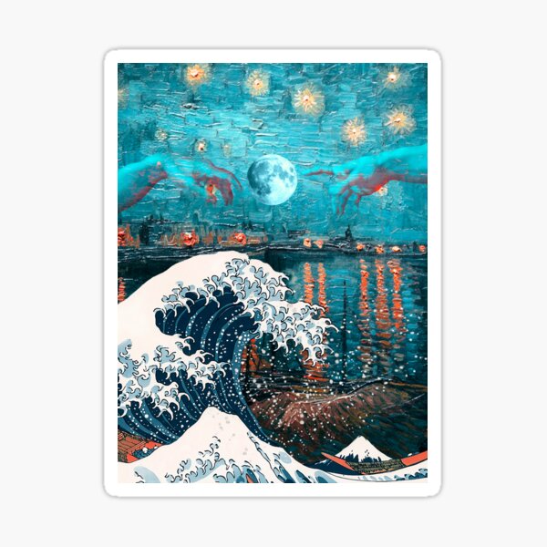 "The Great Wave Off Kanagawa in a Starry Night" Sticker for Sale by ...