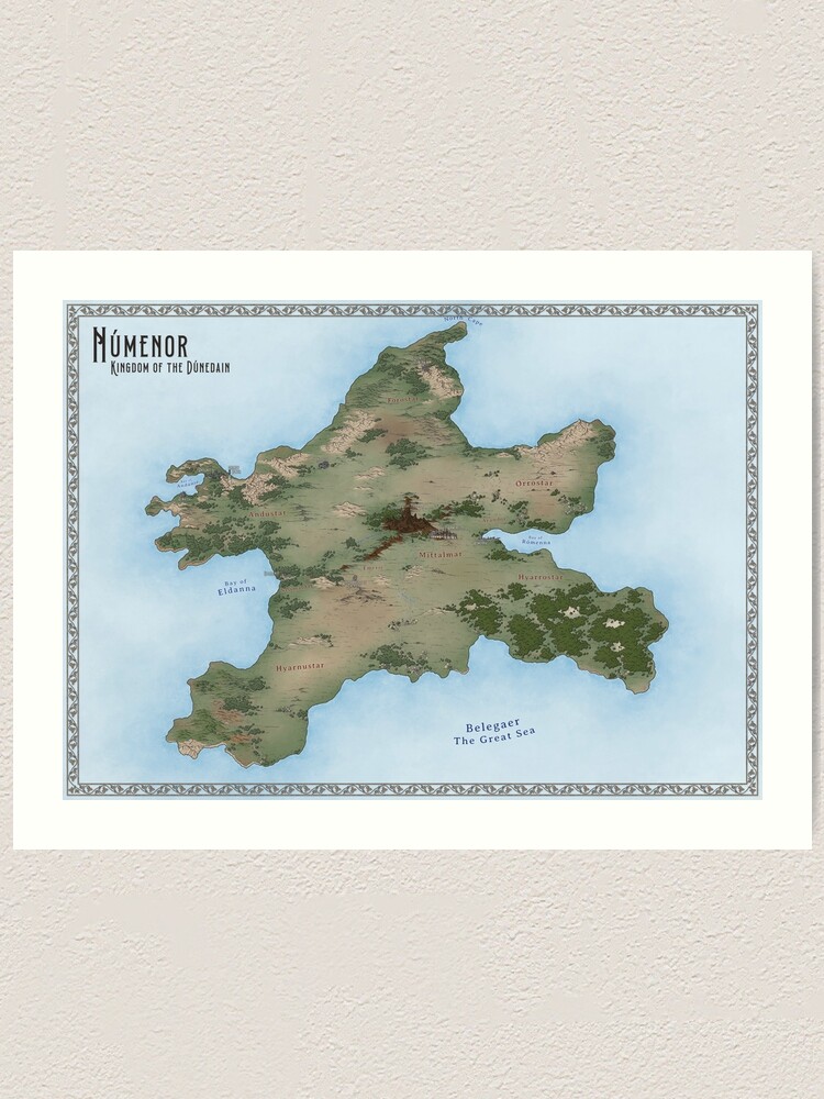 "NÚMENOR map from Tolkien's works." Art Print for Sale by NerdyMaps ...