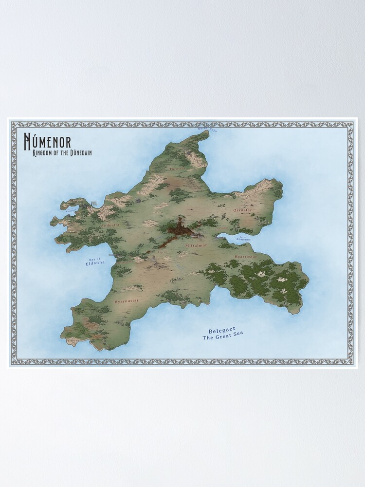 "NÚMENOR map from Tolkien's works." Poster for Sale by NerdyMaps ...